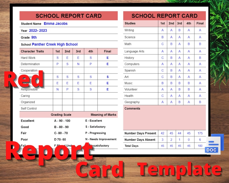 Homeschool Report Card, School PDF Report Card, Homeschool Progress ...