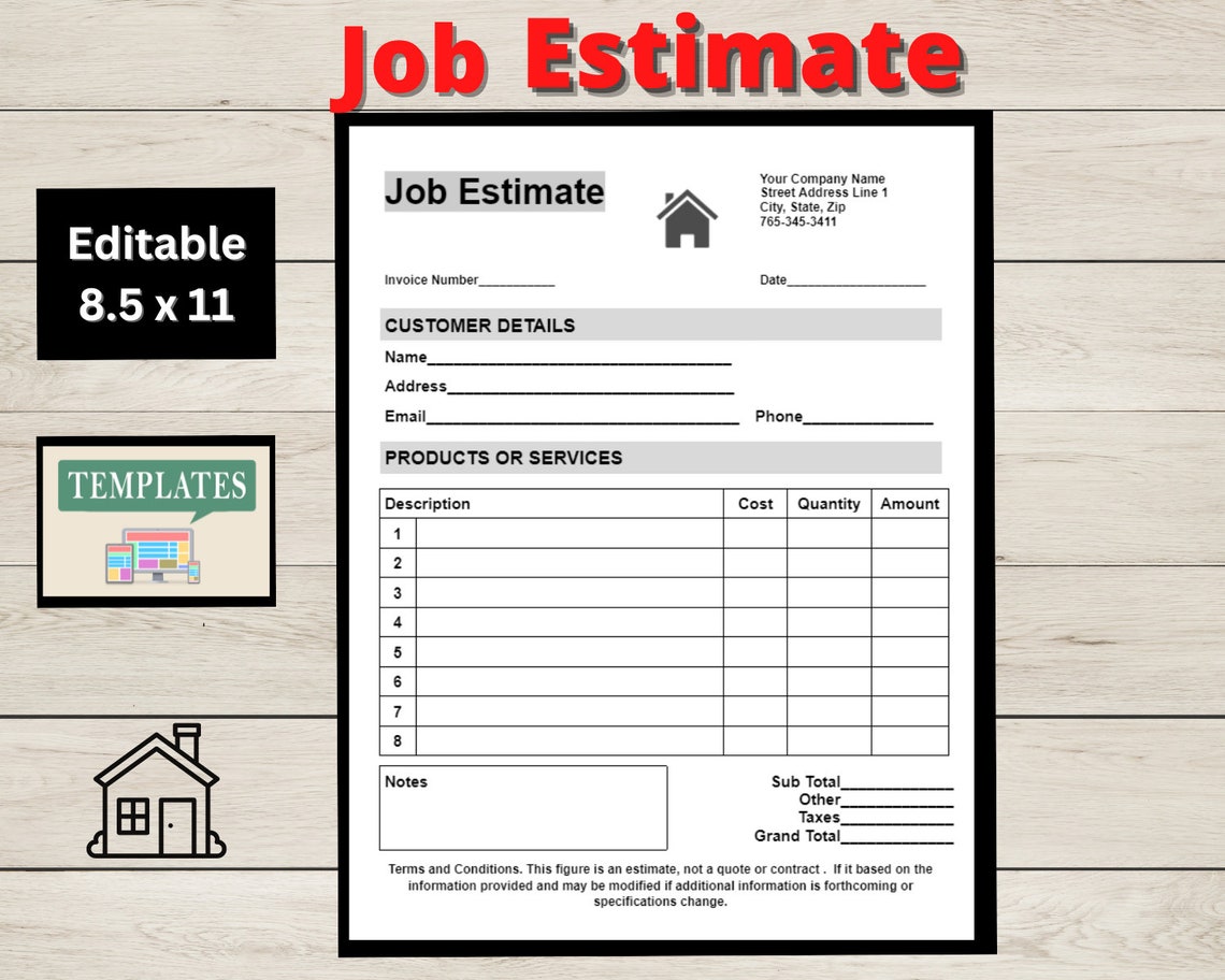 Job Estimate Form, Home Construction, Remodeling, Printable and ...