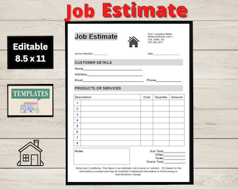 Job Estimate Template, Printable Job Estimate Template PDF, Editable ...