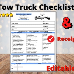 Tow Truck Checklist, Equipment List and Wrecker Towing Receipts ...