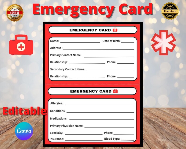 Emergency Card Template Design, Printable in Canva With Free Account ...