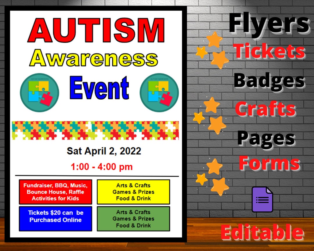Autism Awareness Event Flyer Bundle Fundraiser Editable - Etsy