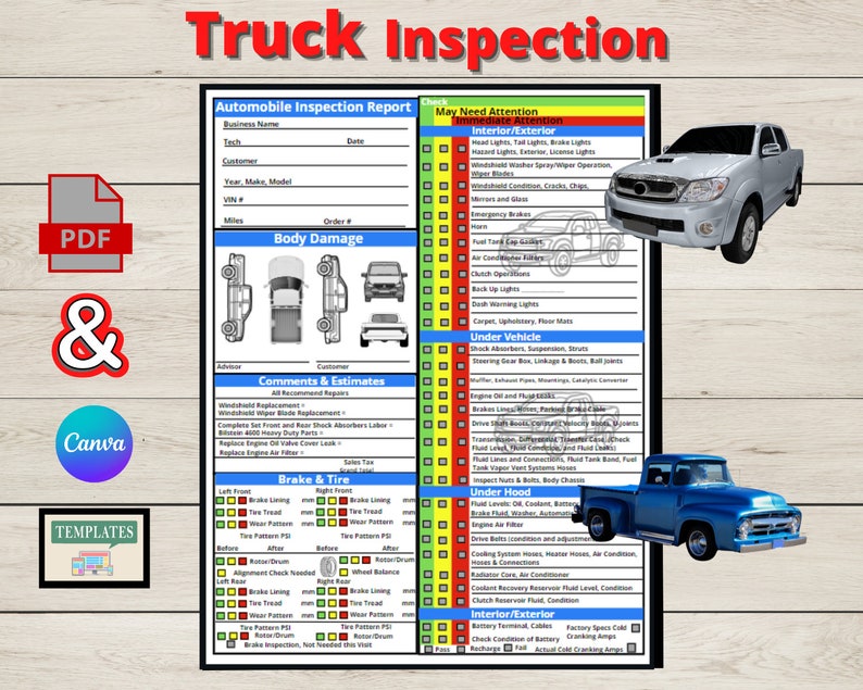 Truck Inspection Report, Pickup Truck Checklist, Vehicle Inspection Sheet, PDF and Editable - Etsy