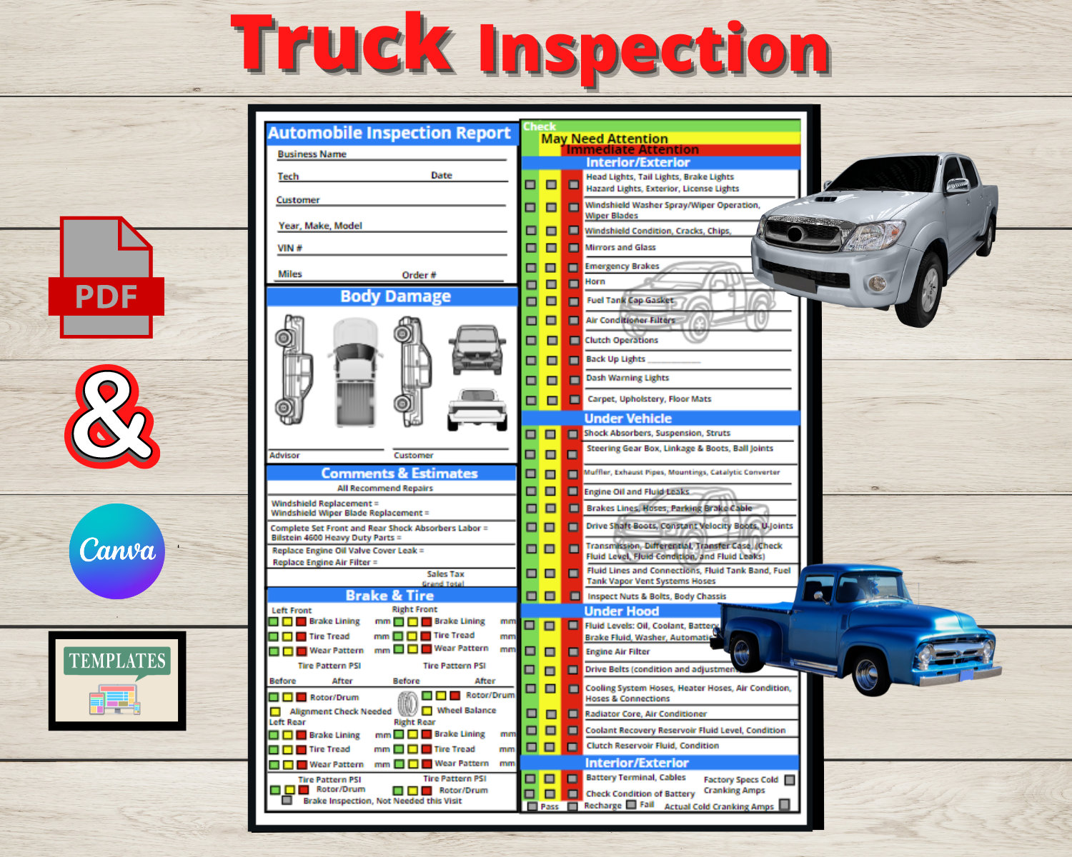 Truck Inspection Report, Pickup Truck Checklist, Vehicle Inspection ...