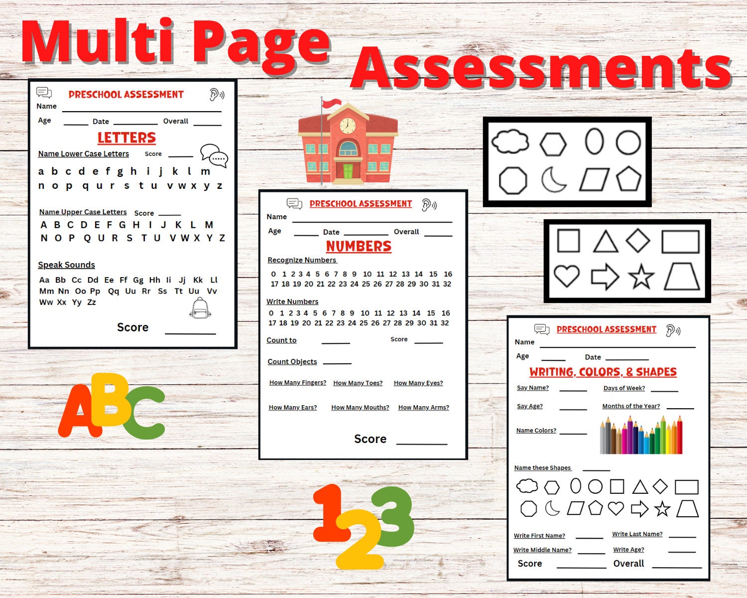 Printable Preschool Assessment Worksheets Activity Pre School - Etsy