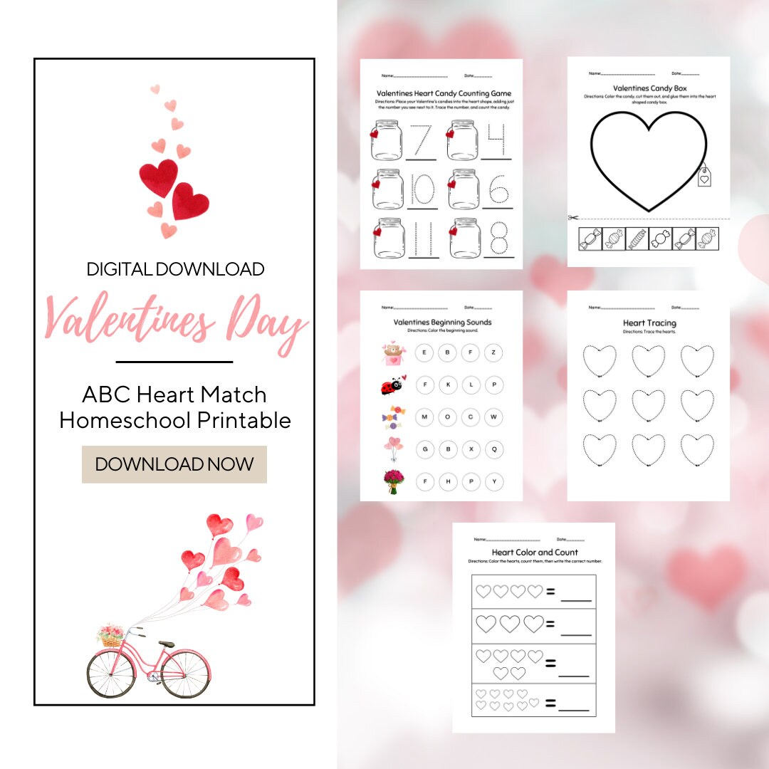 Homeschool Valentines Printable, Preschool Printable, Valentines Bundle ...
