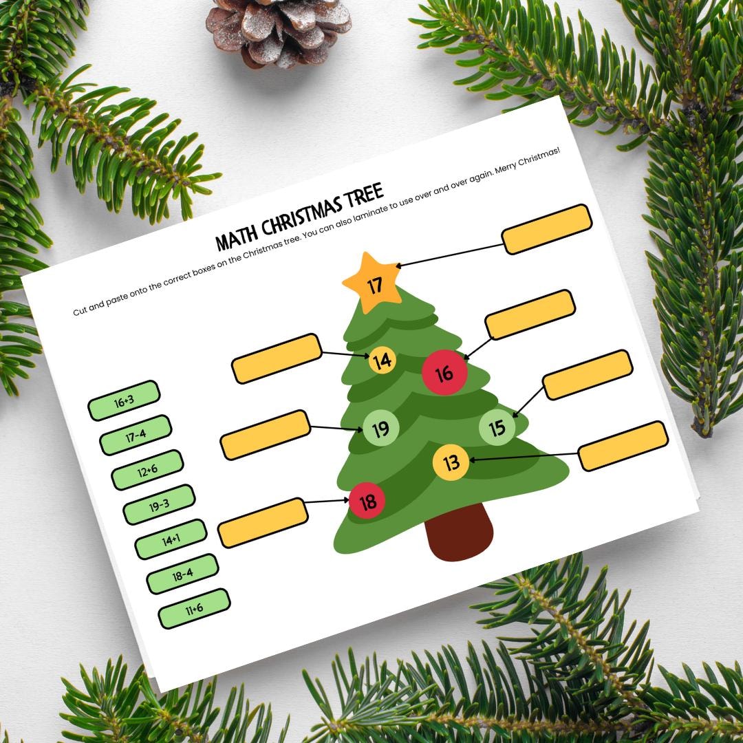 Christmas Tree Matching Math Activity, Addition Activity, Math ...