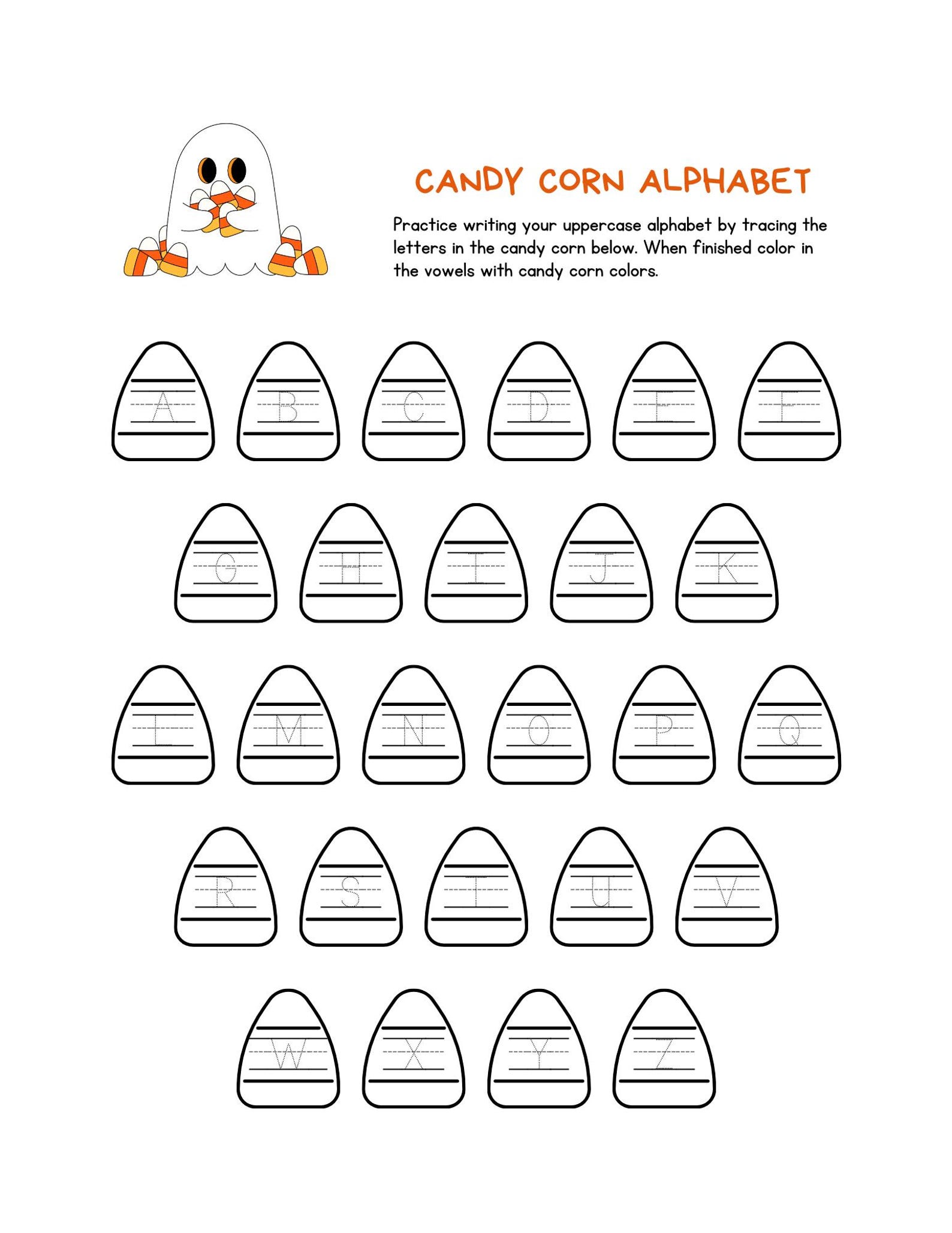 Halloween Candy Corn Alphabet Tracing Practice Worksheet Activity for ...