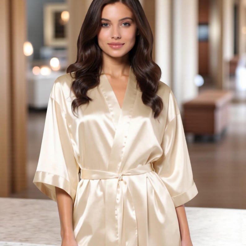 Personalized Champagne Satin Kimono Robe: Embroidered Bridal Party Gift ...
