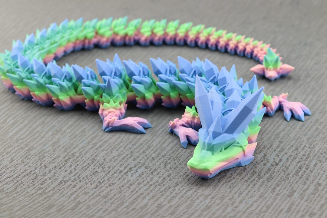 Pastel Rainbow 3D Printed Crystal Dragon, Articulated Dragon, Dragon ...