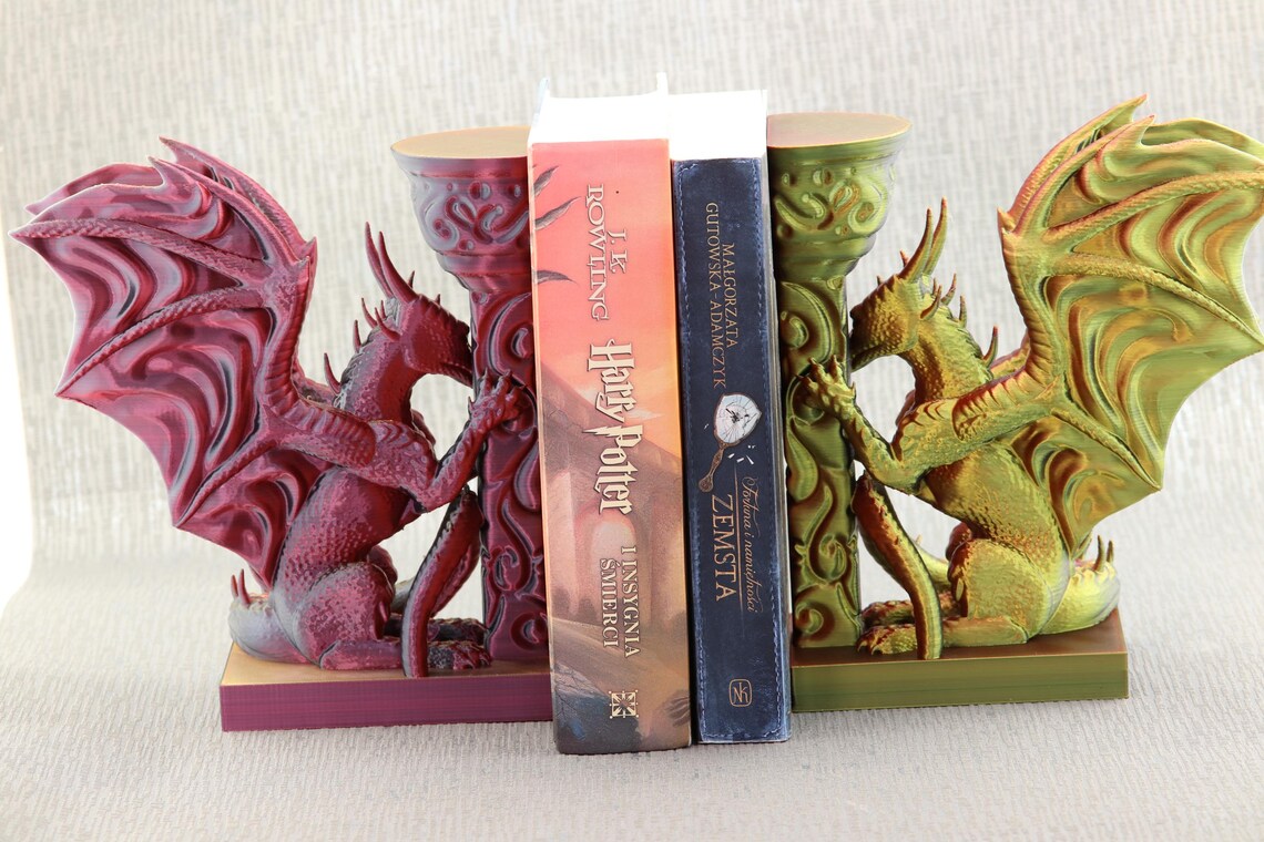 3D Printed Dragon Bookends: Fantasy Book Decor - Etsy