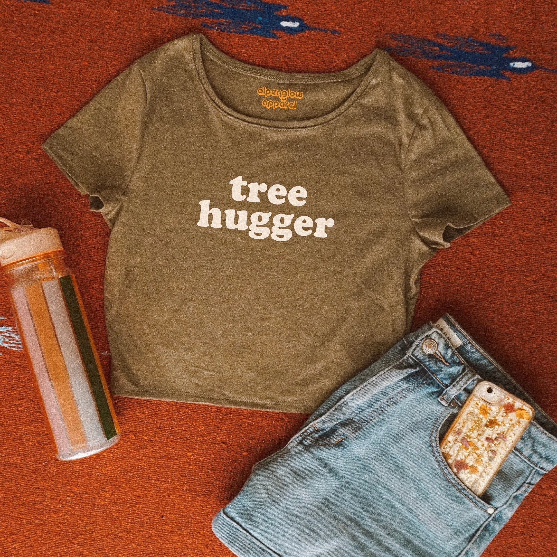 Tree Hugger Crop Tee Olive Crop Top Eco Friendly Crop - Etsy