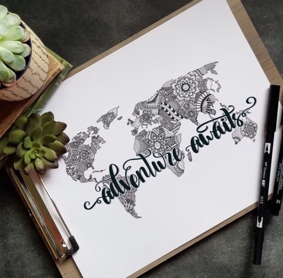 Adventure Awaits - Wanderlust - Map - World Map - World Art - Map Wall ...