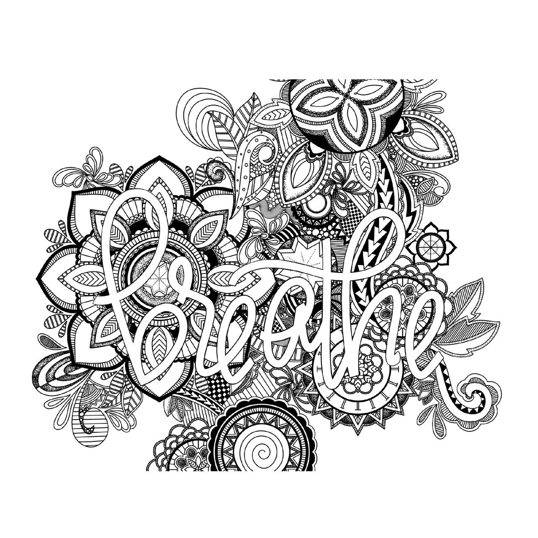 Coloring Page Digital Download / Breathe / Mandala Coloring Page ...