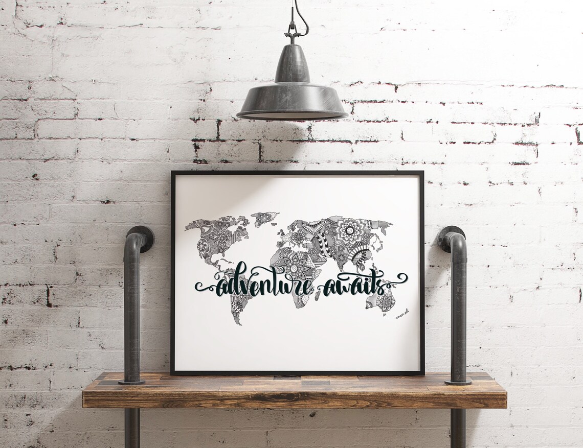 Adventure Awaits - Wanderlust - Map - World Map - World Art - Map Wall ...