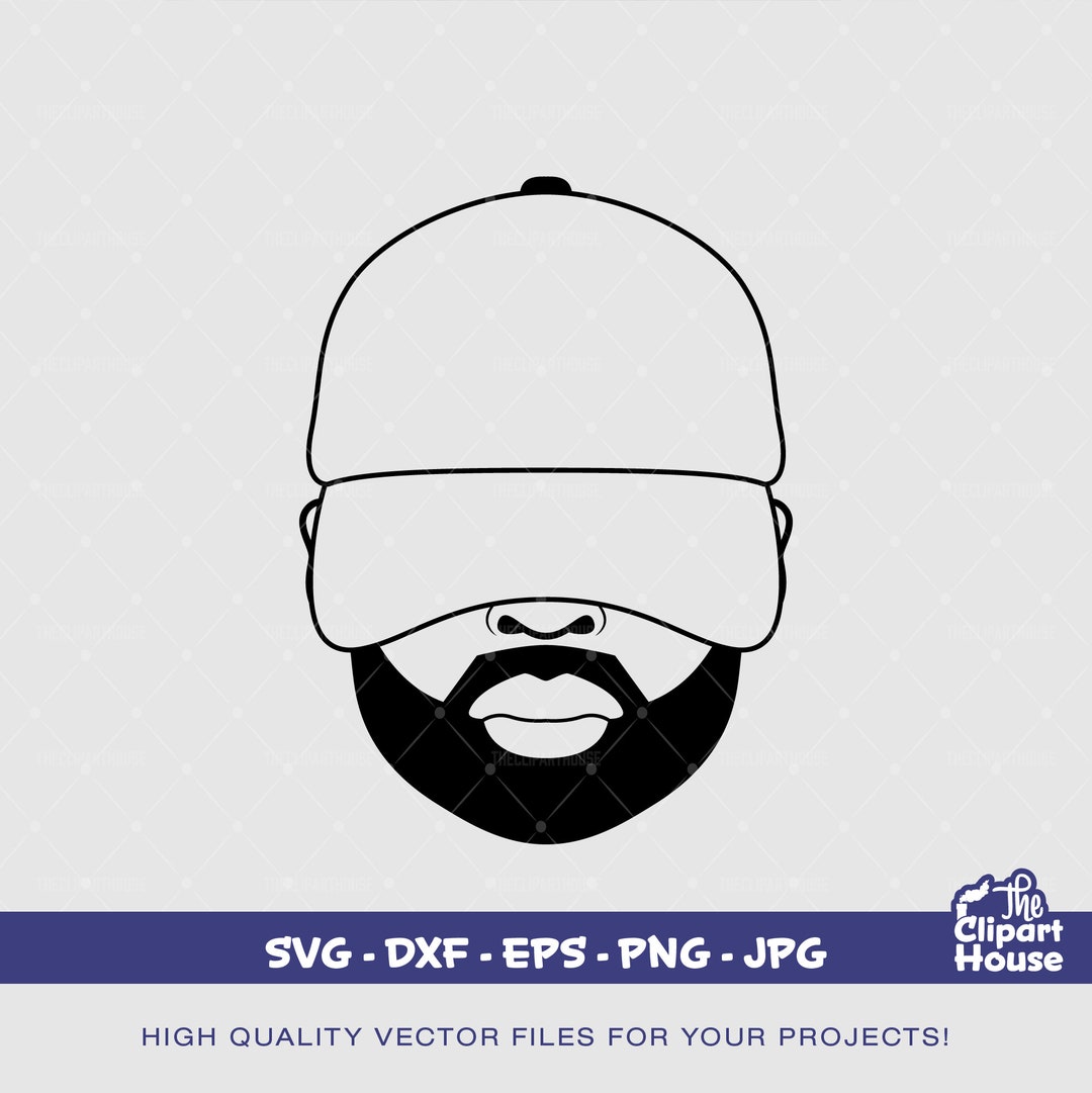 Black Man Cap 2 Outline, African American Svg, Black Man Svg, Bearded ...
