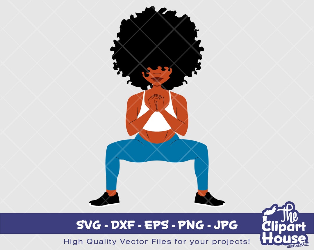 Afro Fitness Squat | Digital SVG - DXF - EPS - Png - Jpg | Instant ...
