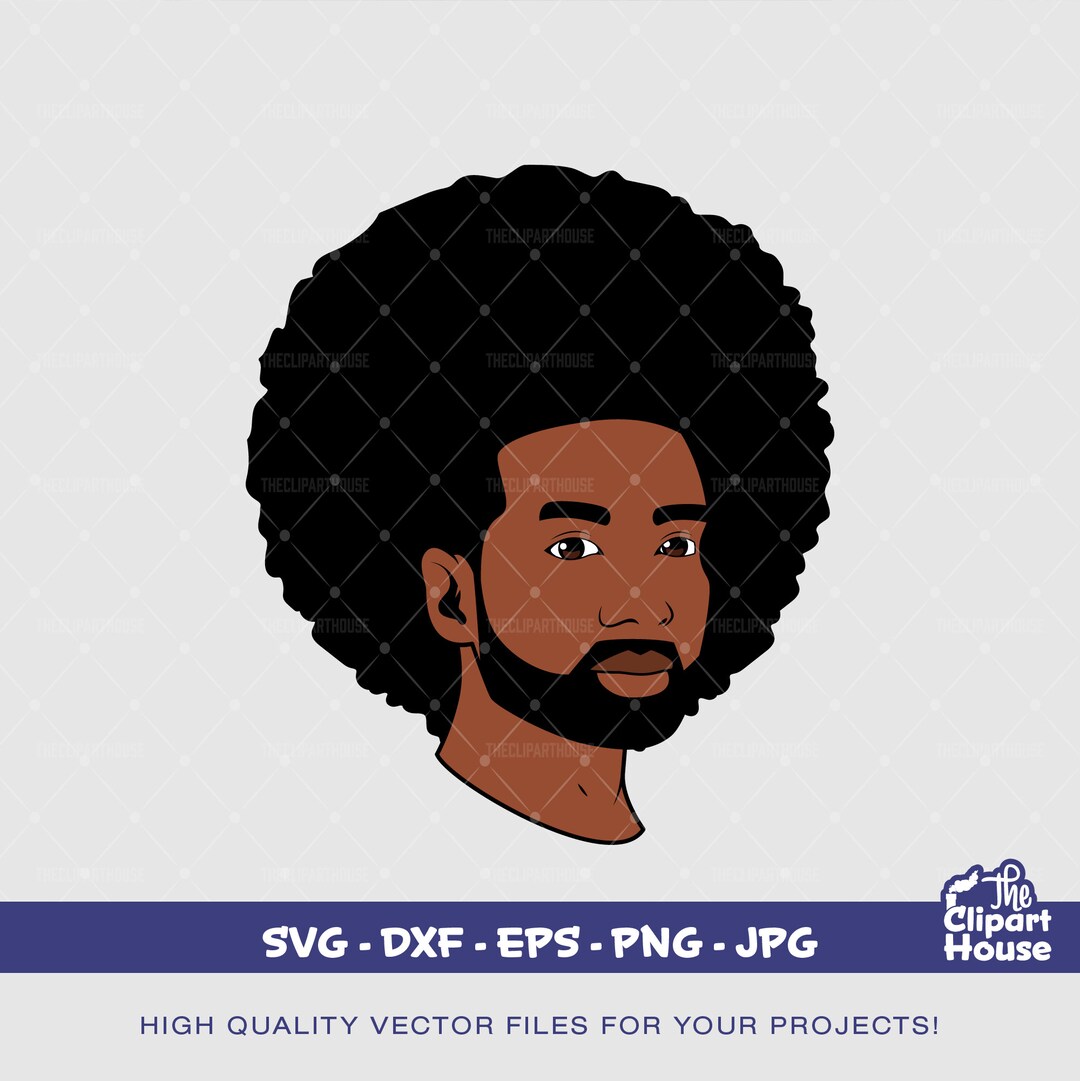 Afro Black Man, African American Svg, Black Man Svg, Bearded Man Svg ...