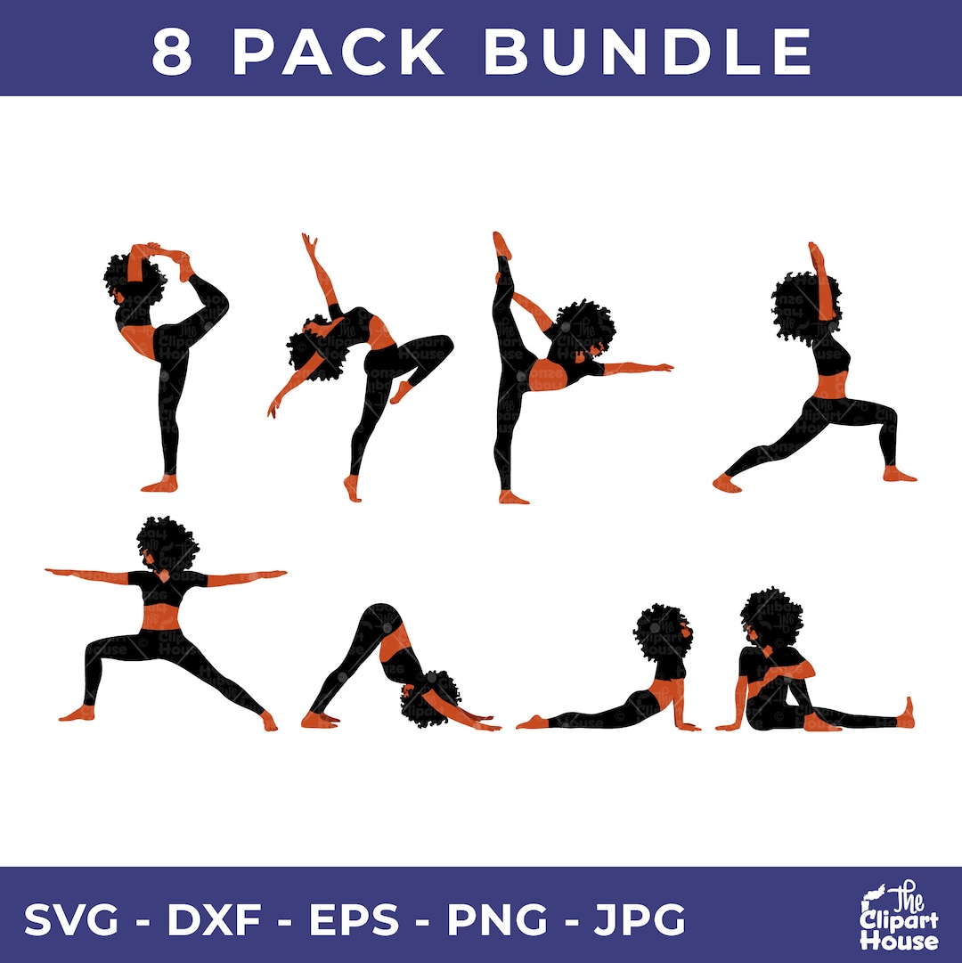 Afro Yoga Pose Bundle, Afro Svg, Yoga Pose Svg, Fitness Svg, Black ...