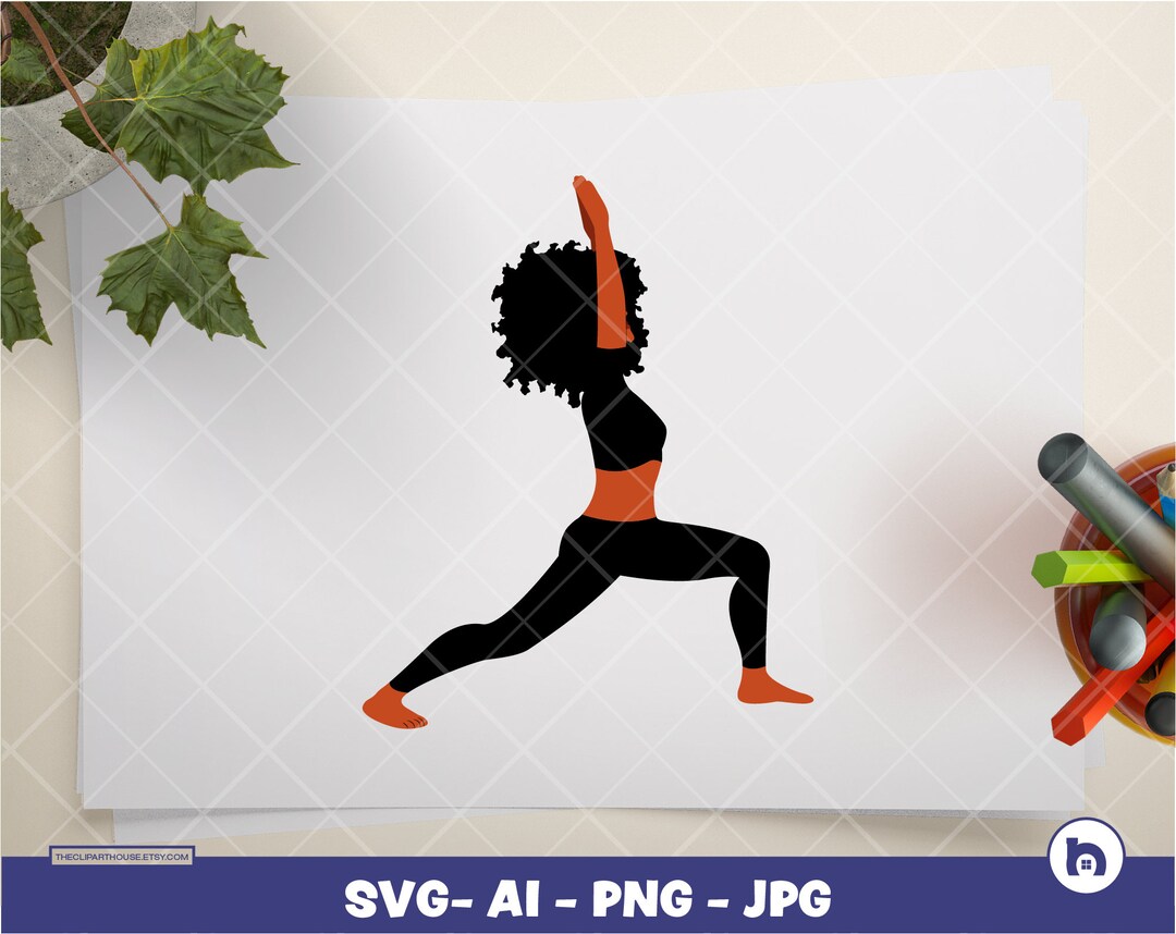 Afro Yoga Pose 4 | Digital PNG - Ai - SVG - JPG | Instant Download ...