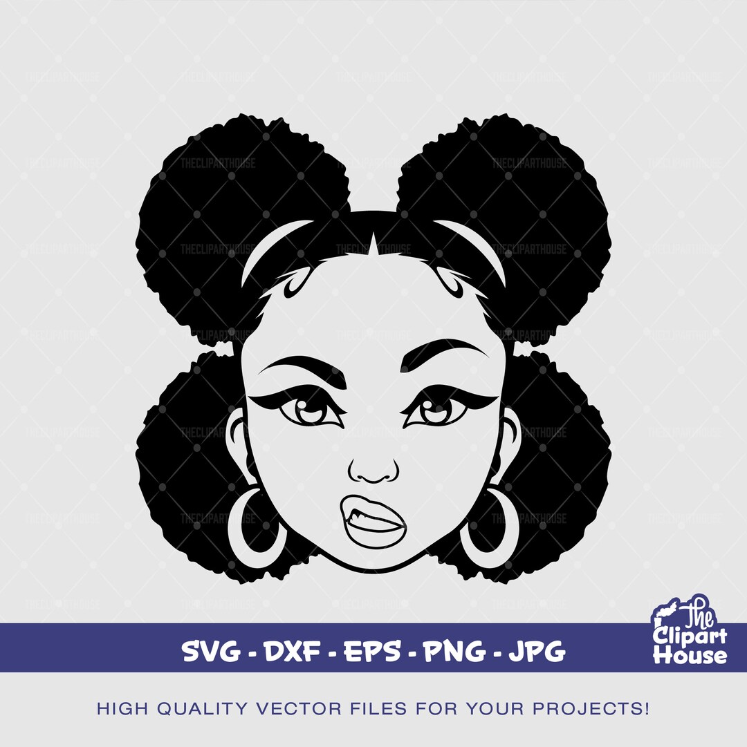 Afro Puff Woman Outline Cricut Svg Printable African American Svg