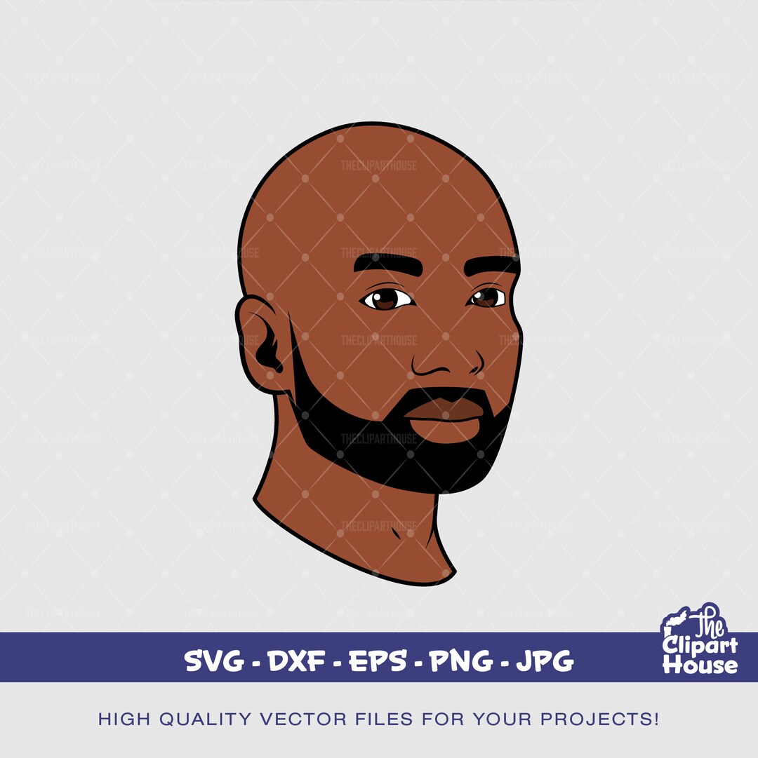 Bald Black Man 2, African American Svg, Black Man Svg, Bearded Man Svg ...