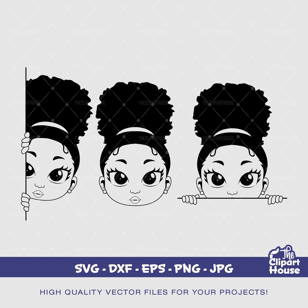 Peekaboo Afro Puff Outline Set, African American Svg, Black Woman Svg ...