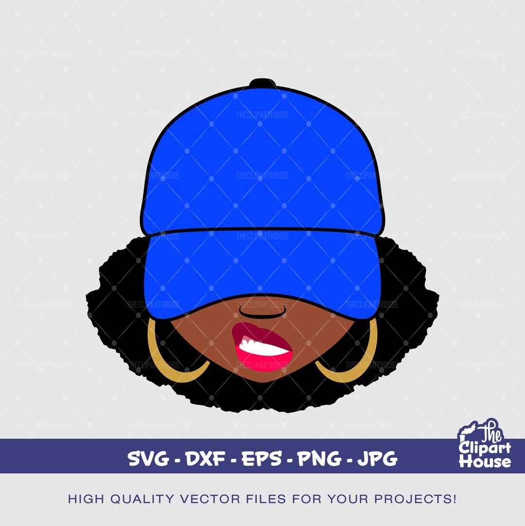 Afro Smirk Blue Cap, Smirk Svg, African American Svg, Black Woman Svg ...