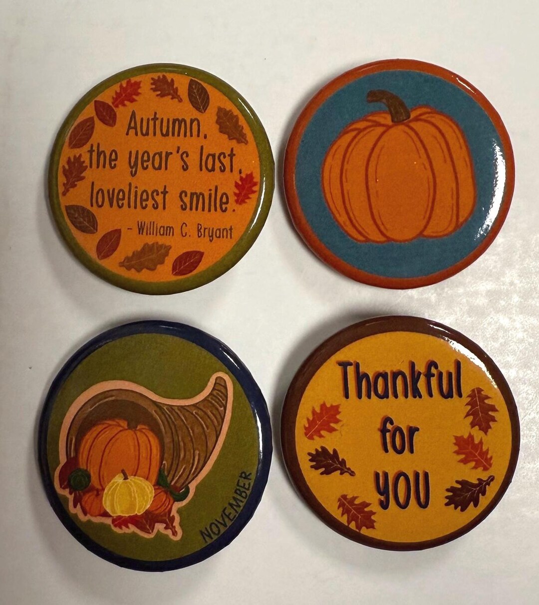 Set of 4 Fall Buttons & Pins | Cozy Autumn Quote Pin Set | Pumpkin ...