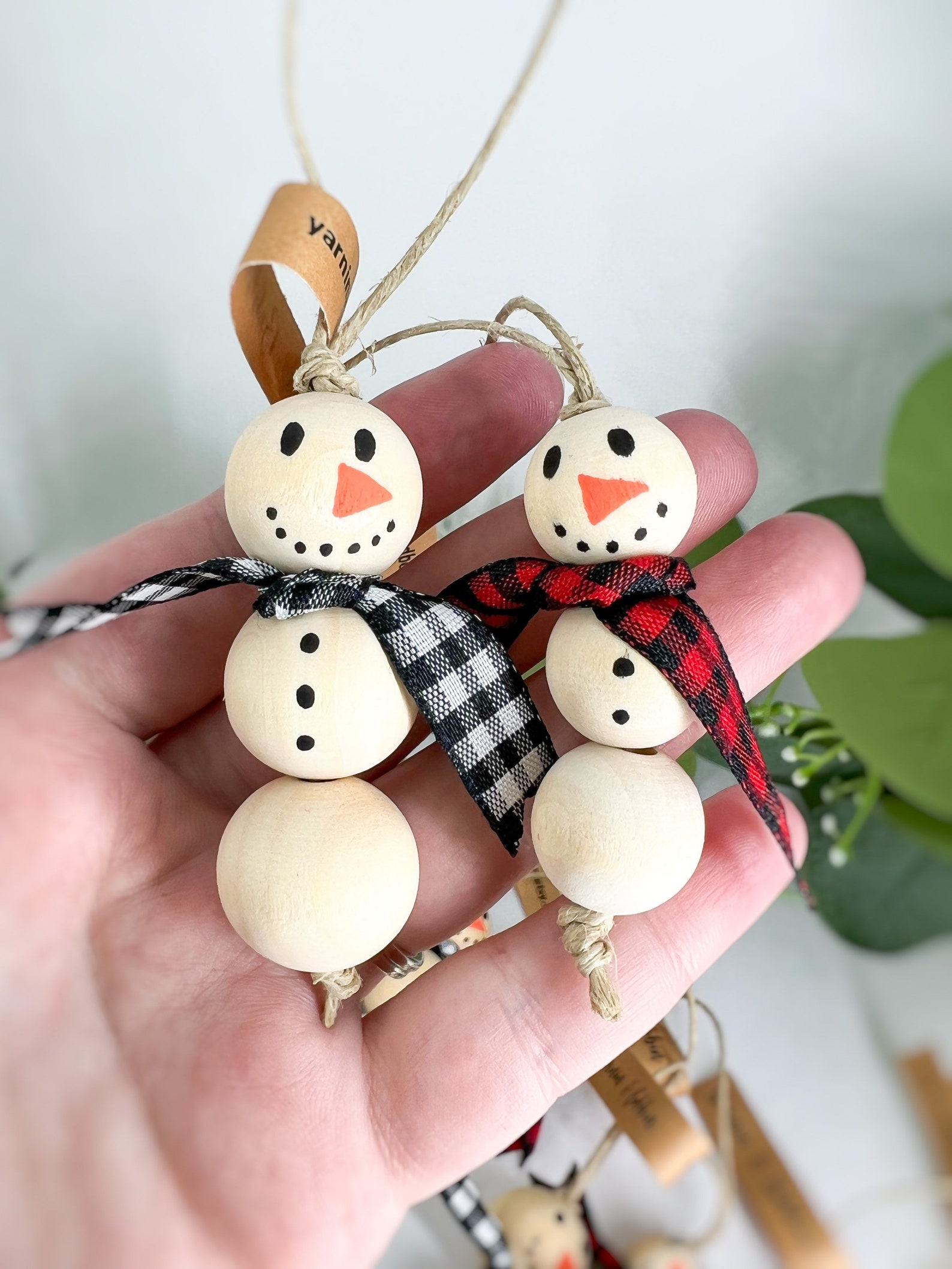Farmhouse Wood Bead Snowmen Snowmen Bead Ornaments Snowman - Etsy
