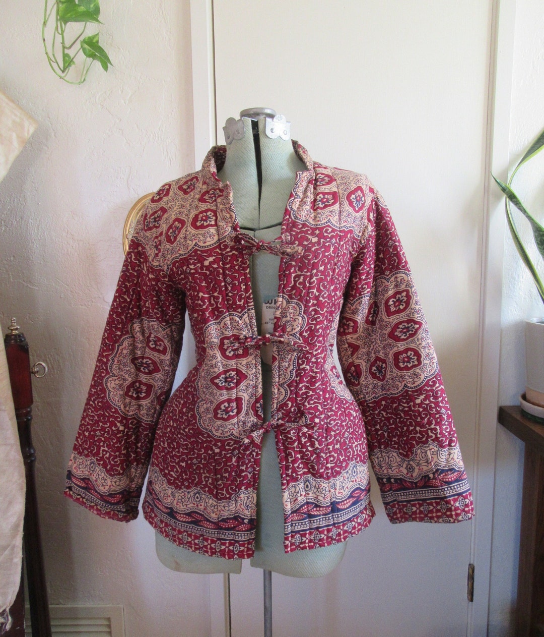 1960s Block Print Quilted Jacket, Pakistan Cotton Blok Print Coat ...