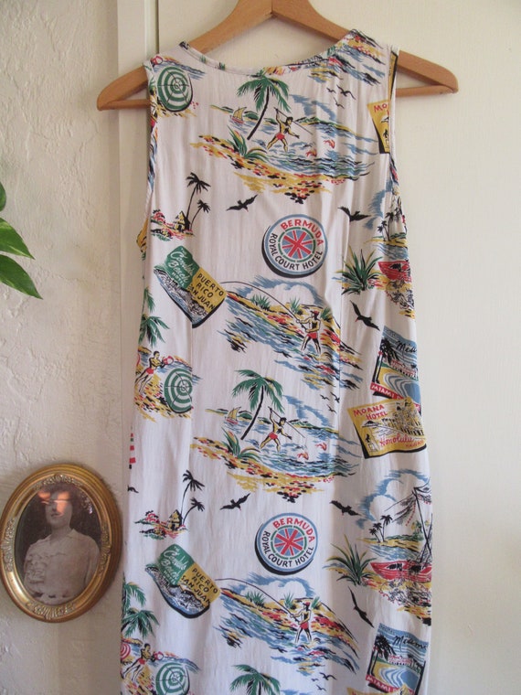 1990s Rayon Travel Themed Maxi Dress, Vintage Karen K… - Gem