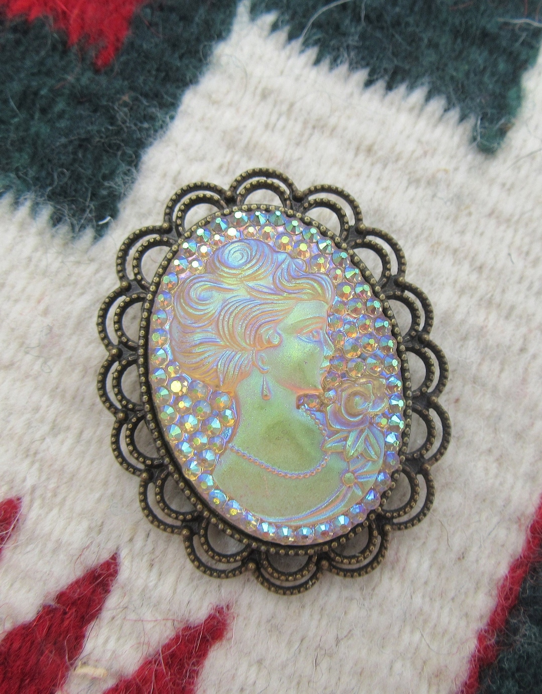 Victorian Revival Plastic Cameo Brooch, Unusual Translucent Shiny Cameo ...