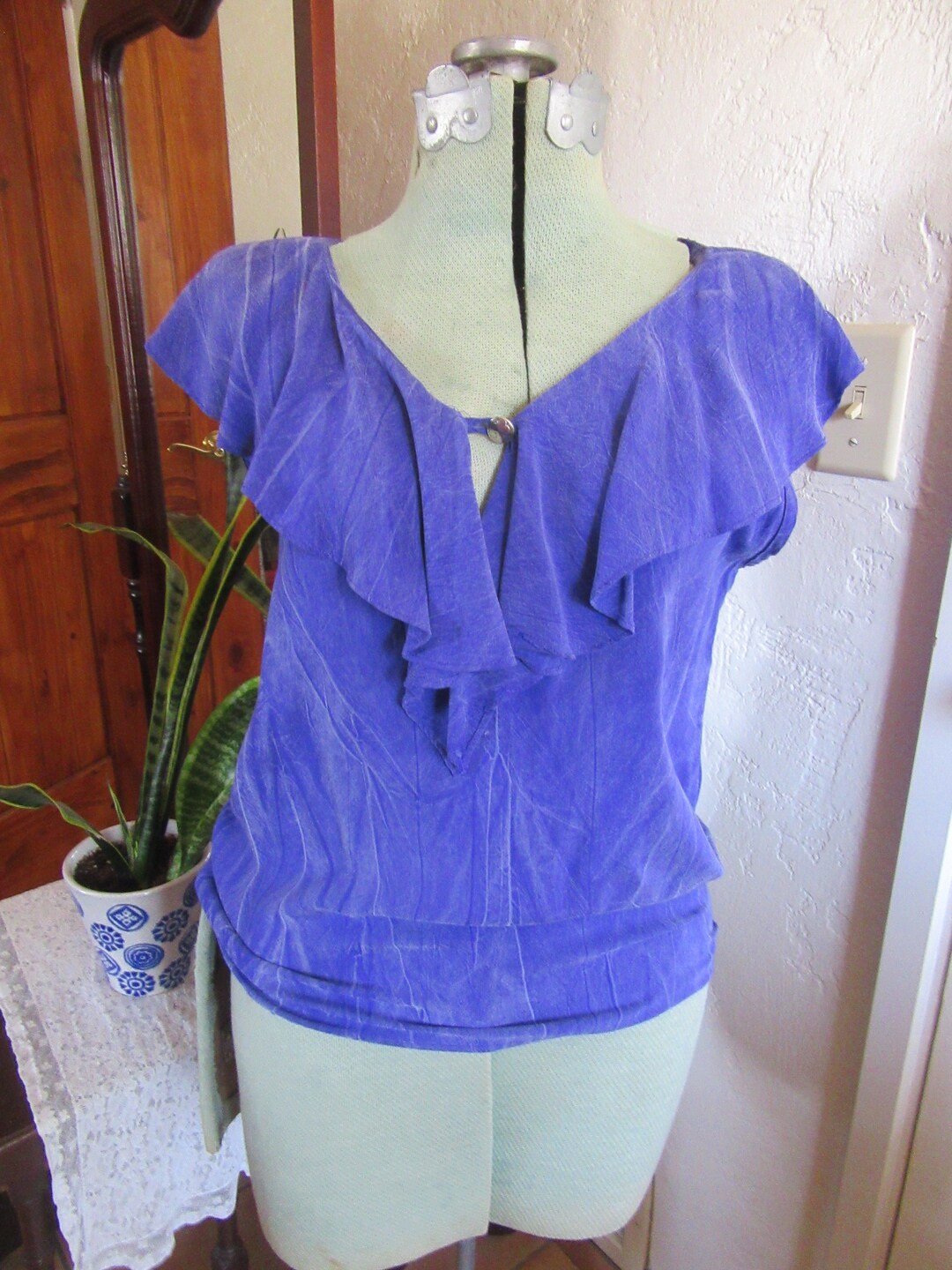 1980s Purple Ruffle Top Rayon Blouse, Super Soft Royal Purple Flounce ...