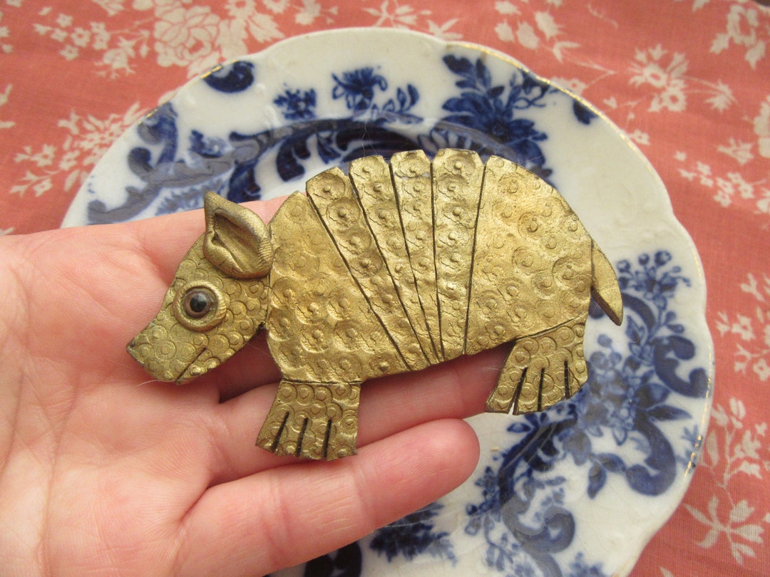 1988 Handmade Clay Armadillo Brooch, Funk Art to Wear Large Brooch ...