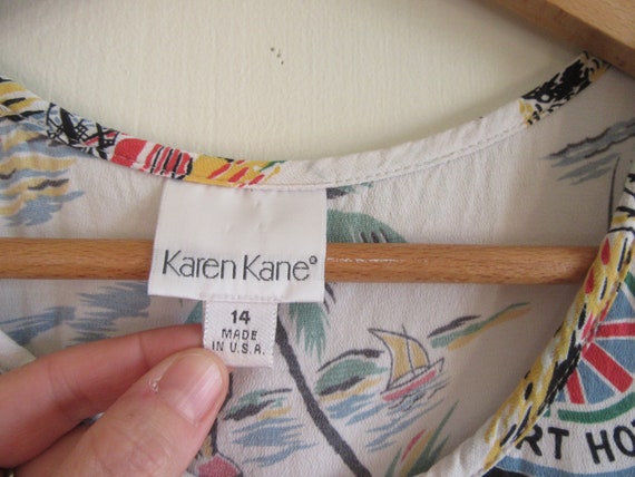 1990s Rayon Travel Themed Maxi Dress, Vintage Karen K… - Gem