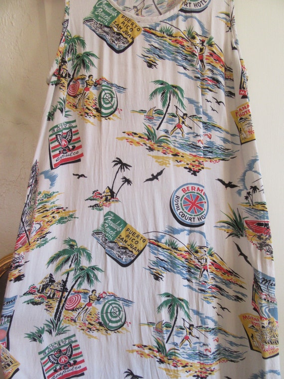 1990s Rayon Travel Themed Maxi Dress, Vintage Karen K… - Gem