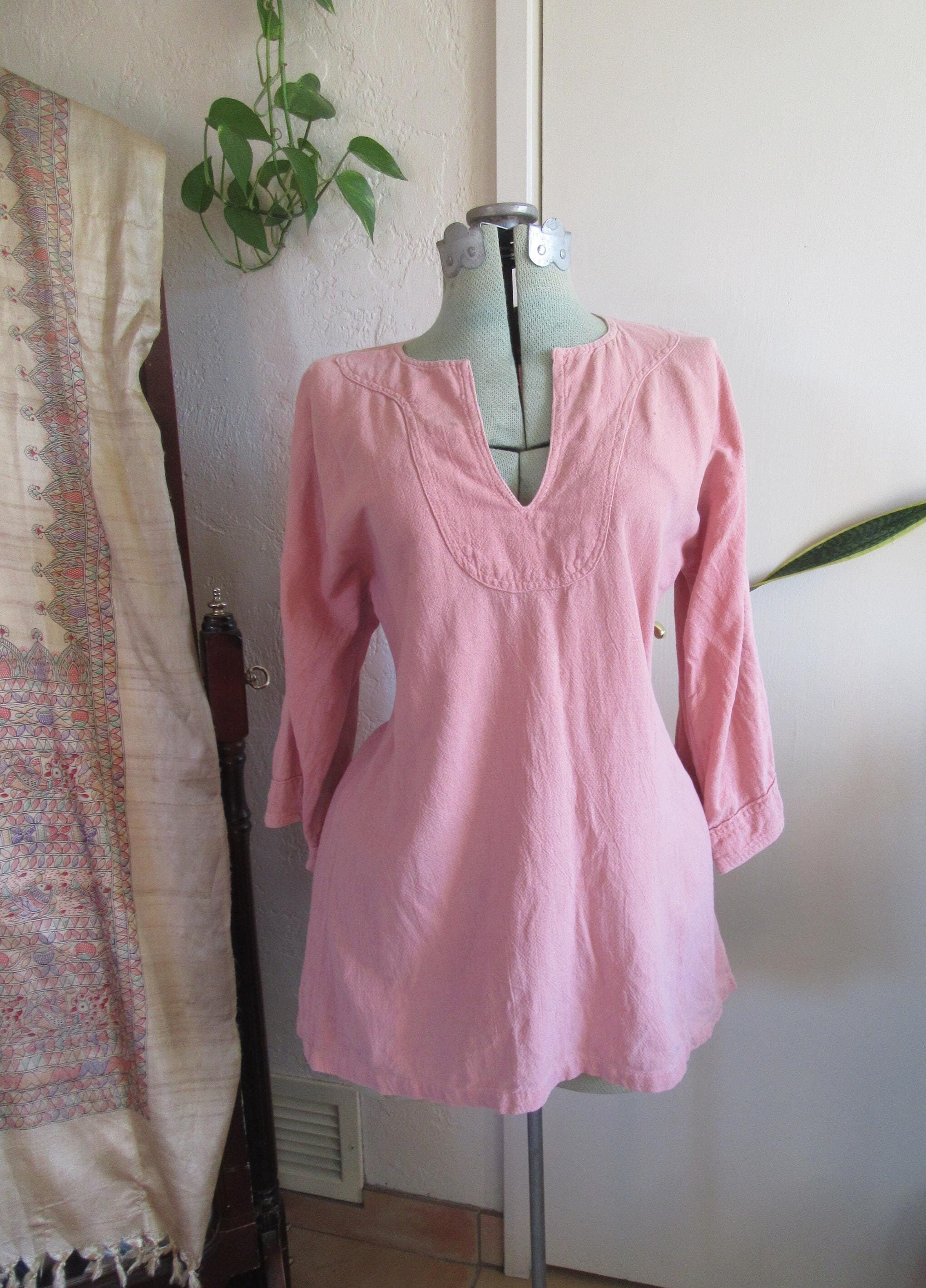 1980s New Hero Native American Cotton Tunic, Dusty Rose Cotton Tunic, V ...