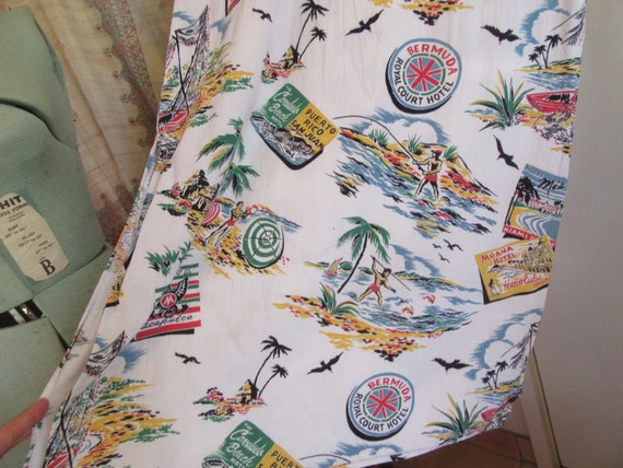 1990s Rayon Travel Themed Maxi Dress, Vintage Karen K… - Gem