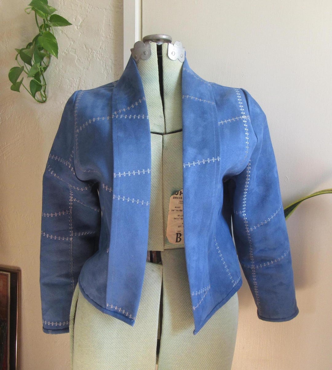 Vintage Faux Suede Blue Patchwork Style Jacket, Blue Western Patchwork ...