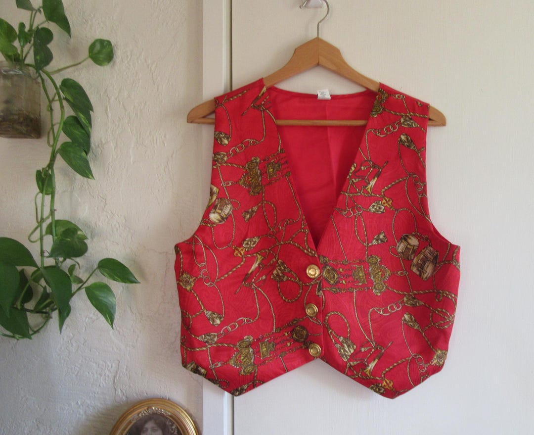 1970s Honey Collection Red Gold Vest, Vintage 70s Holiday Vest ...