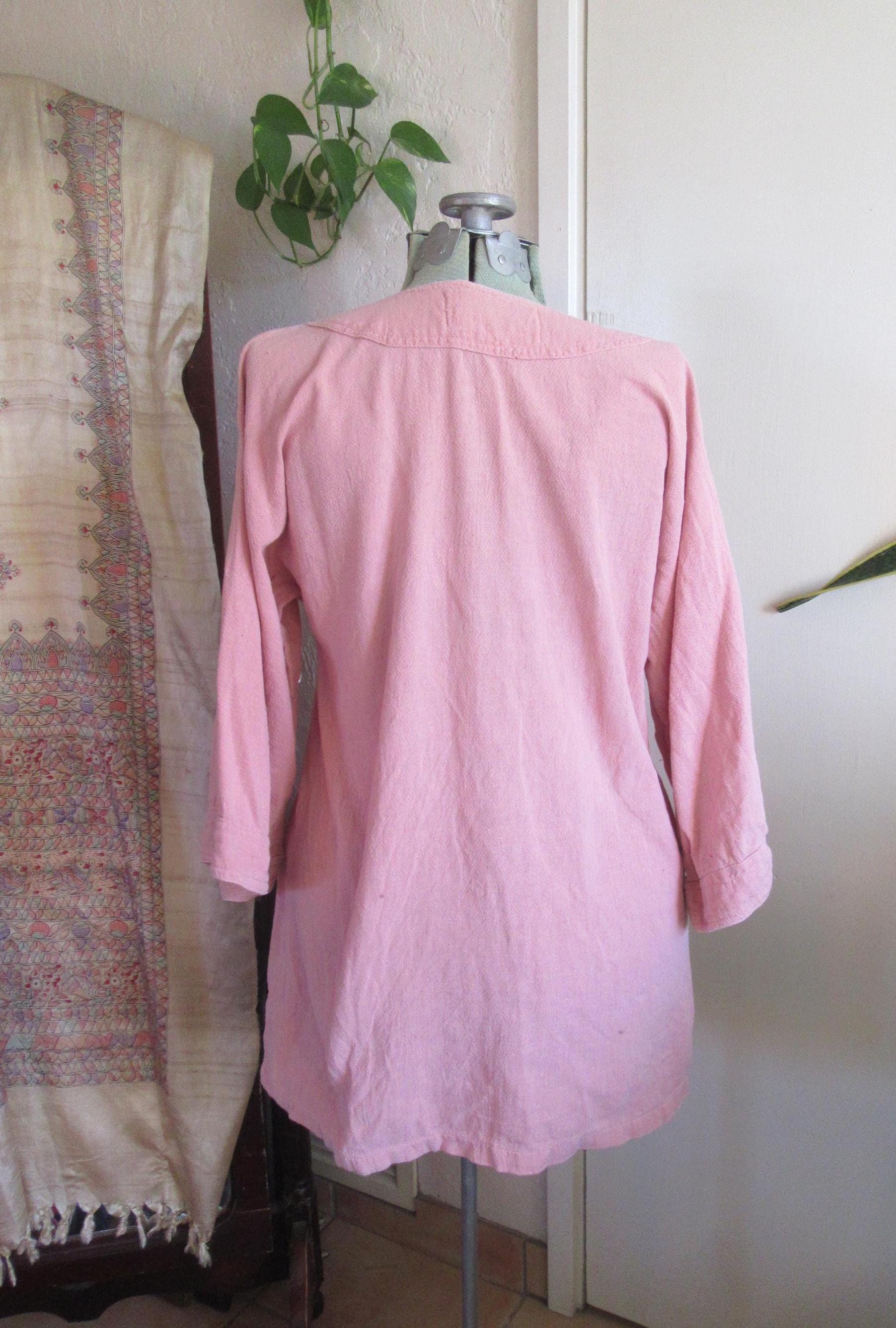 1980s New Hero Native American Cotton Tunic, Dusty Rose Cotton Tunic, V ...