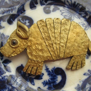 1988 Handmade Clay Armadillo Brooch, Funk Art to Wear Large Brooch ...