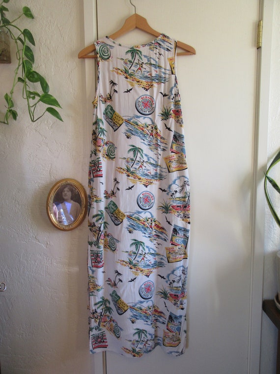 1990s Rayon Travel Themed Maxi Dress, Vintage Karen K… - Gem