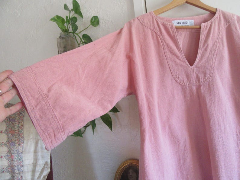 1980s New Hero Native American Cotton Tunic, Dusty Rose Cotton Tunic, V ...