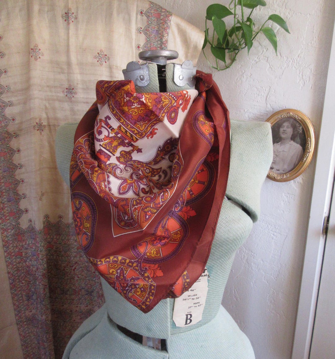 1960s Orange Brown Purple Silky Acetate Scarf, Vintage Paoli Signed ...