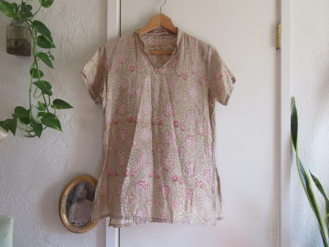 1970s Block Print Indian Cotton Top, Paper Thin Vintage Fabindia ...