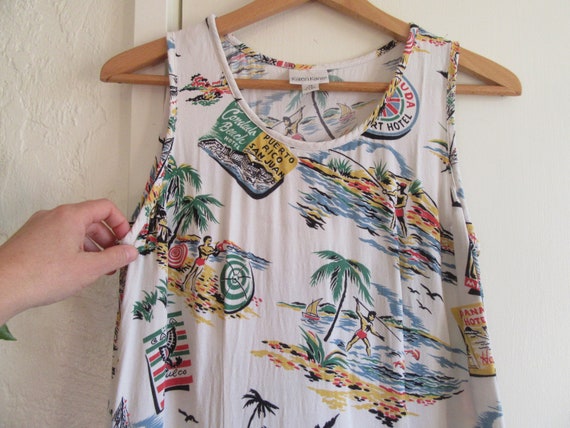 1990s Rayon Travel Themed Maxi Dress, Vintage Karen K… - Gem