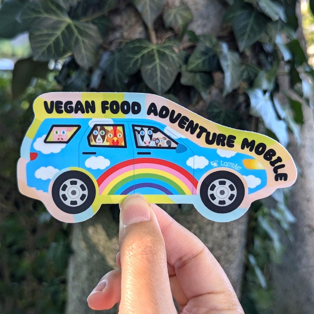Vegan Food Adventure Mobile Sticker - Cute Animals in Car Vinyl Bumper ...