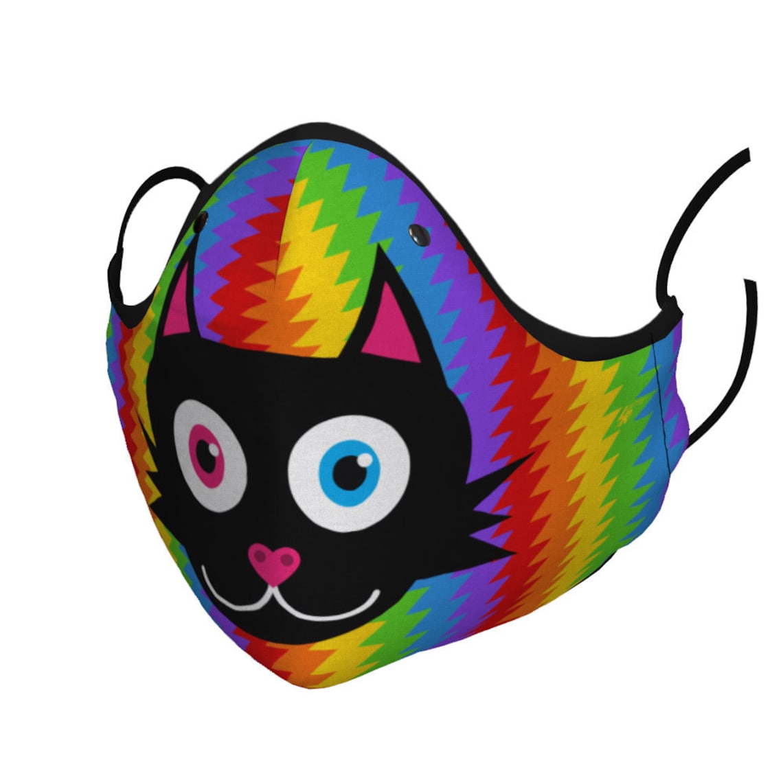 Black Cat Face Mask Electric Rainbow with Kitty Premium Face | Etsy